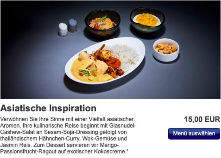 Lufthansa Menü á la Carte | Premium Menüs in der Economy Class ...